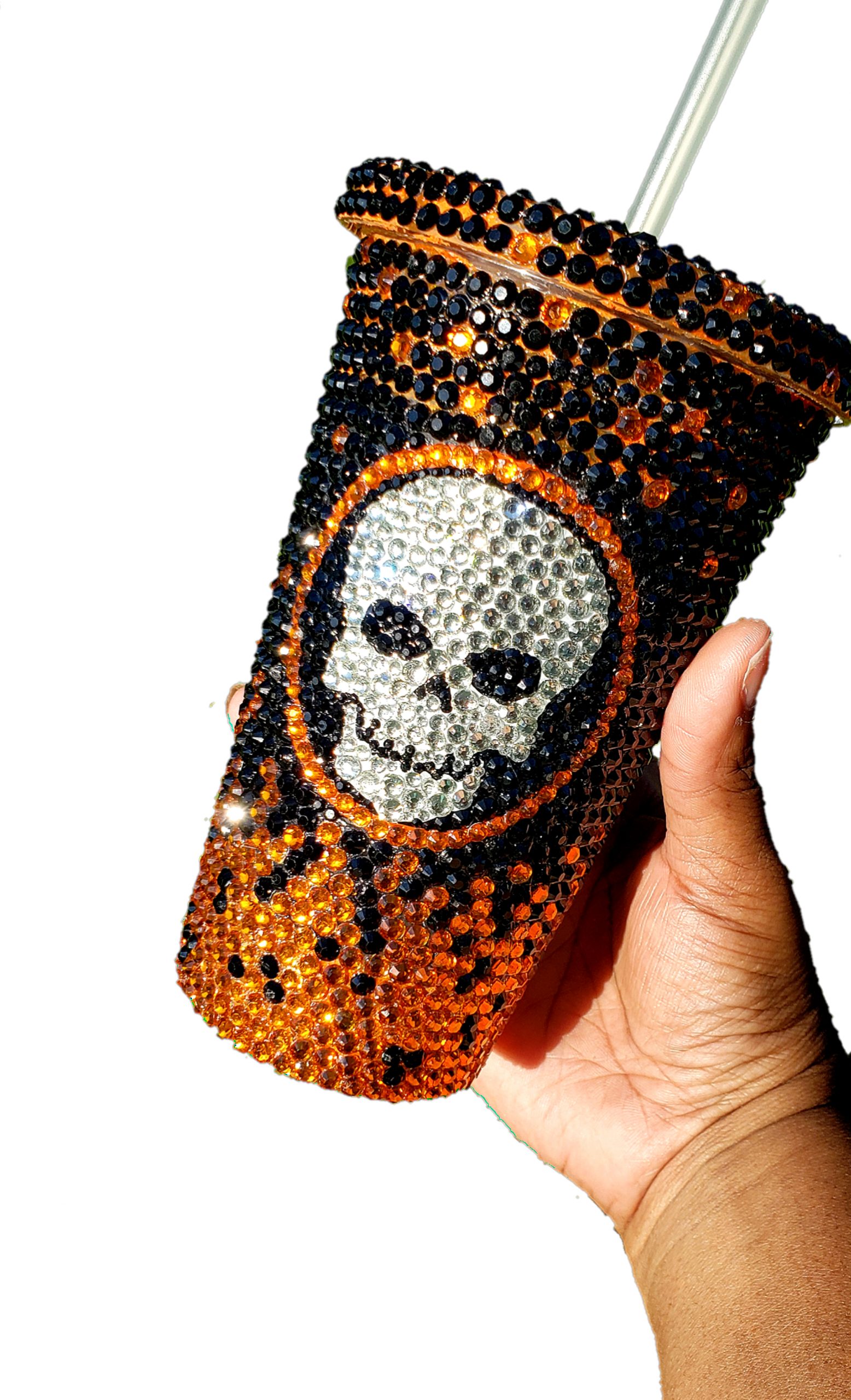 Crystallized Halloween Skull Flat Top Acrylic Tumbler Cup with ...